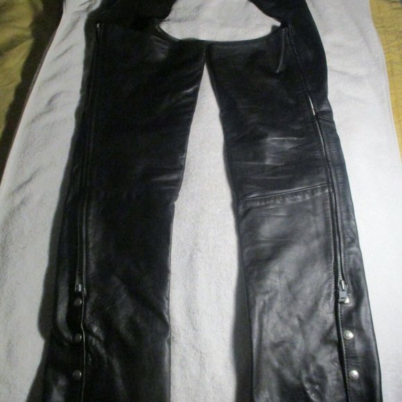 Jeans | Mens Black Leather Chaps With Legs Snaps And Zippers | Poshmark